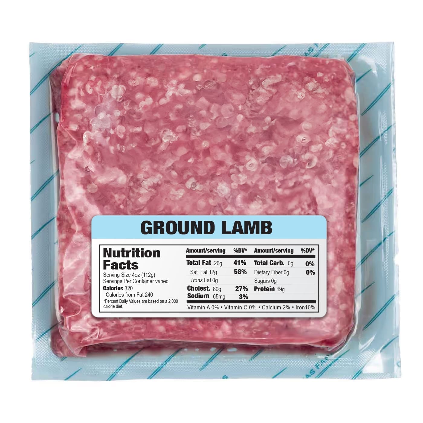 Nutritional Ground Lamb Label - 1000 Stickers | Butcher Labels