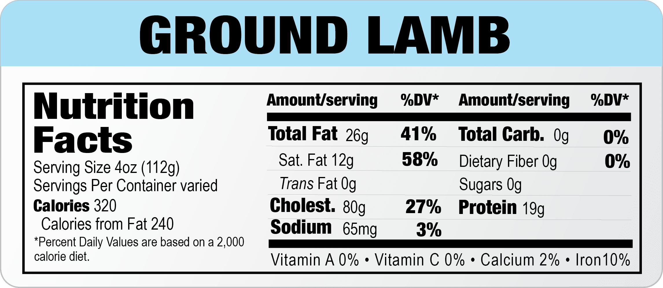 Nutritional Ground Lamb Label - 1000 Stickers | Butcher Labels