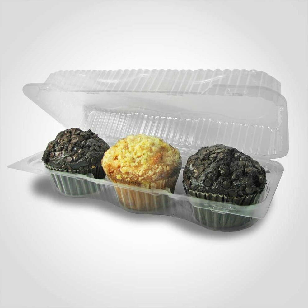 3 Count Plastic Muffin Clamshell | Bakery takeout supplies