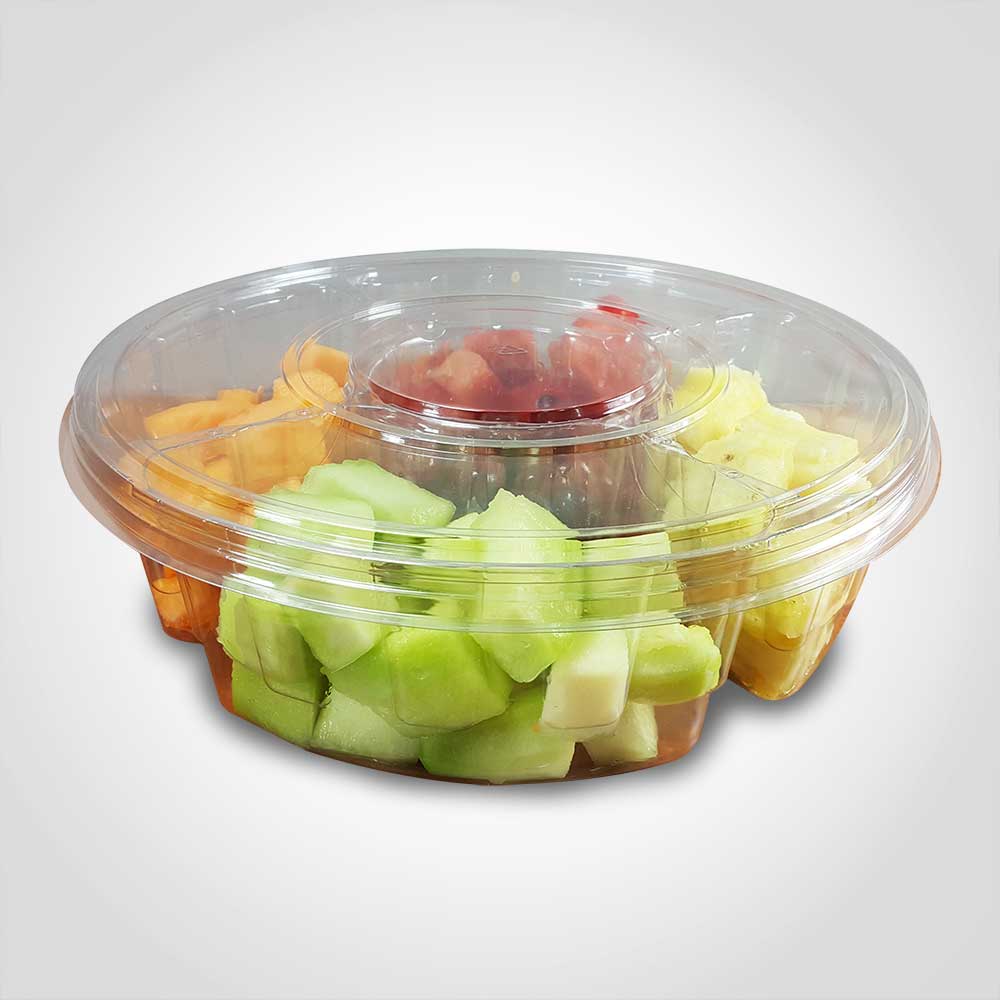 13" 4 Compartment Deli Tray with Lid and Dip Cup - 50/case