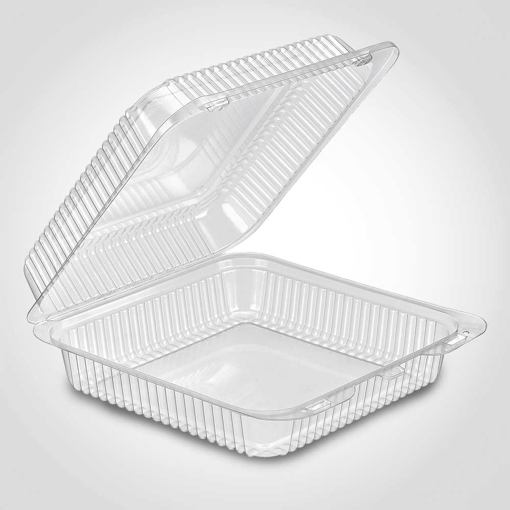 Large Hinged Square Cake Container 8.5 x 9 x 3" - 300/case