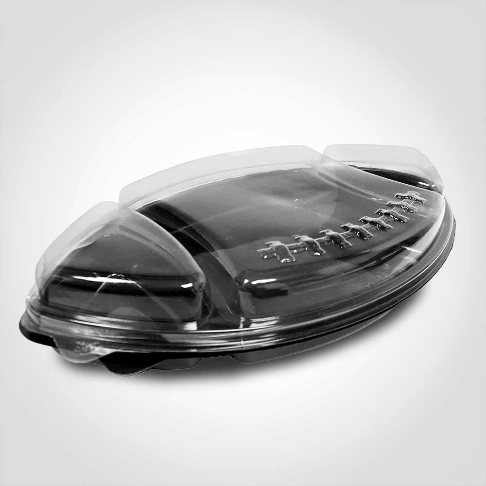 Black Football Snack Tray with 3 Compartments and Dome Lid