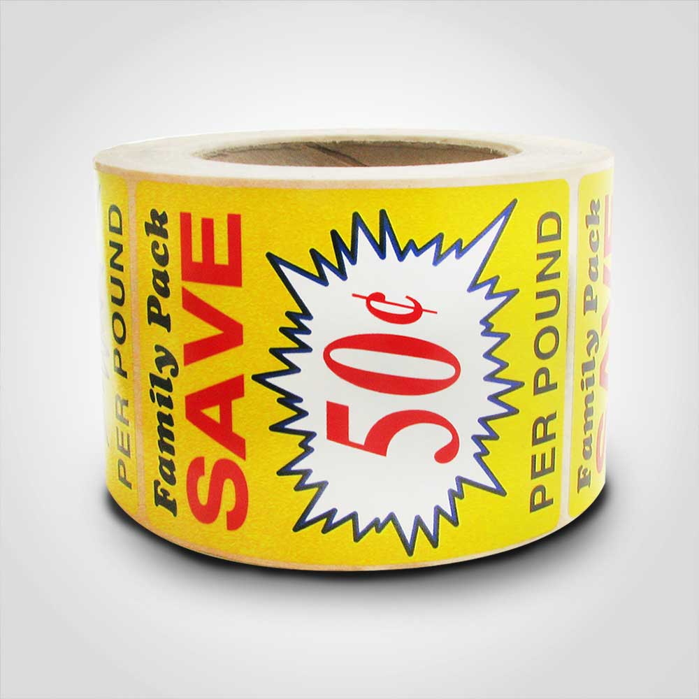 Family Pack Burst 50 Cents Label - 500 Stickers | Sale Stickers