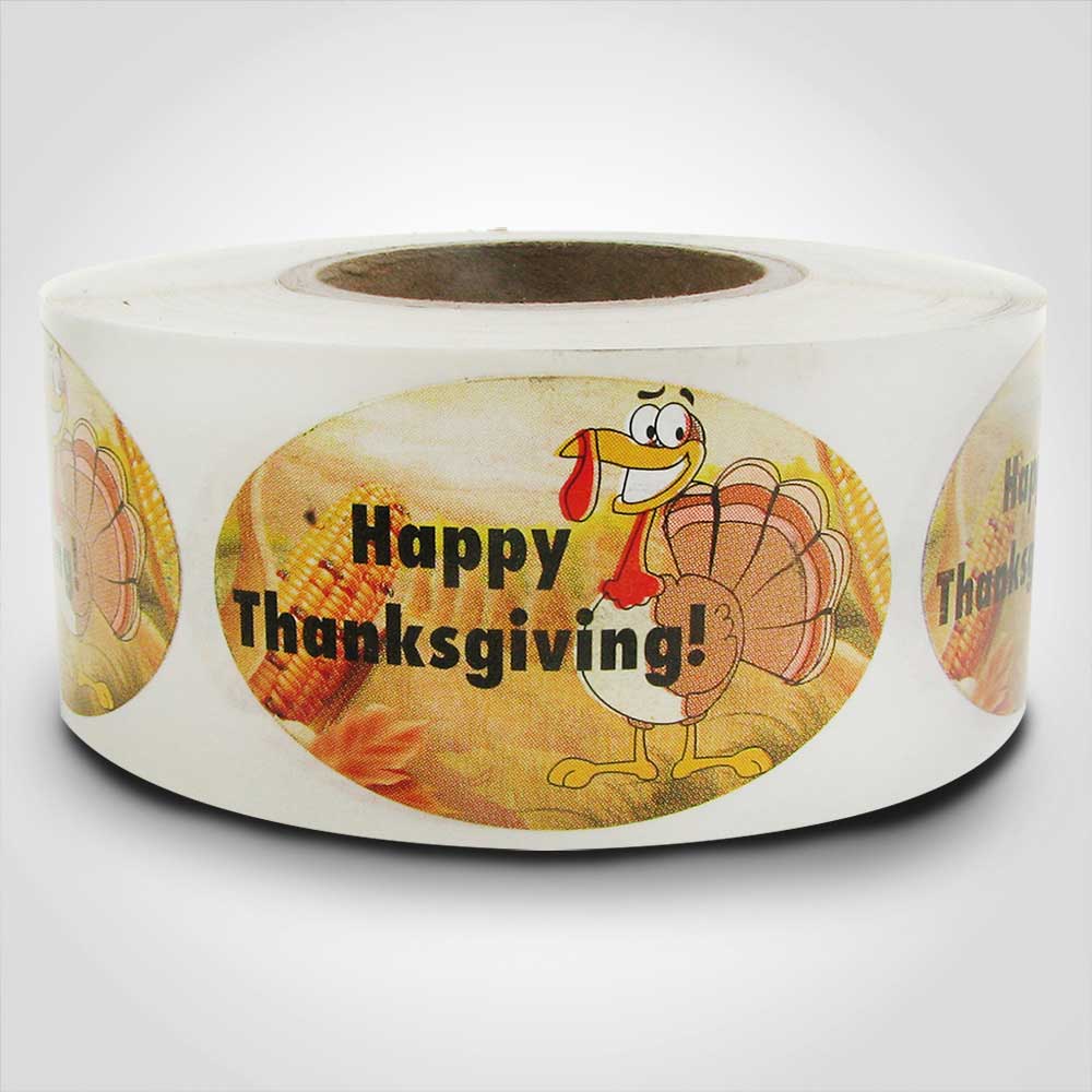 Happy Thanksgiving Label with Turkey Design - 500 Stickers