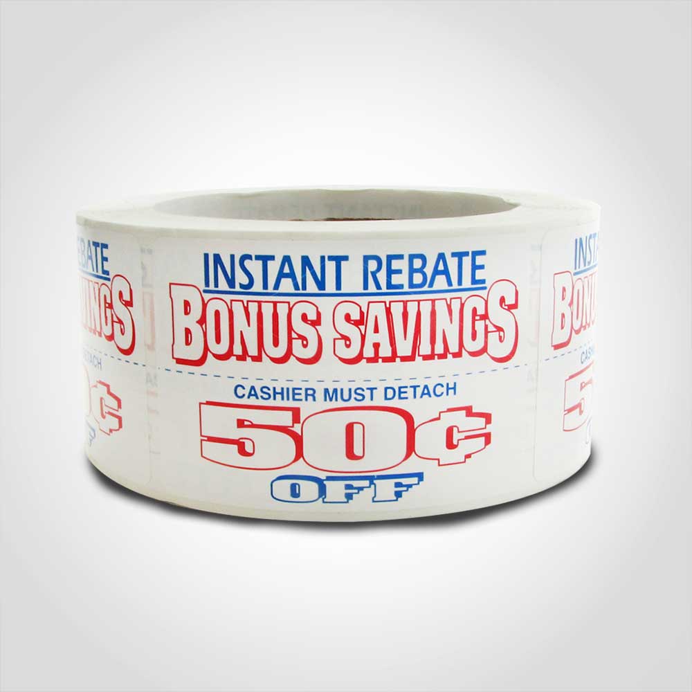 Bonus Savings Coupon 50 Cents Off Label - 500 rolls | Sale Labels