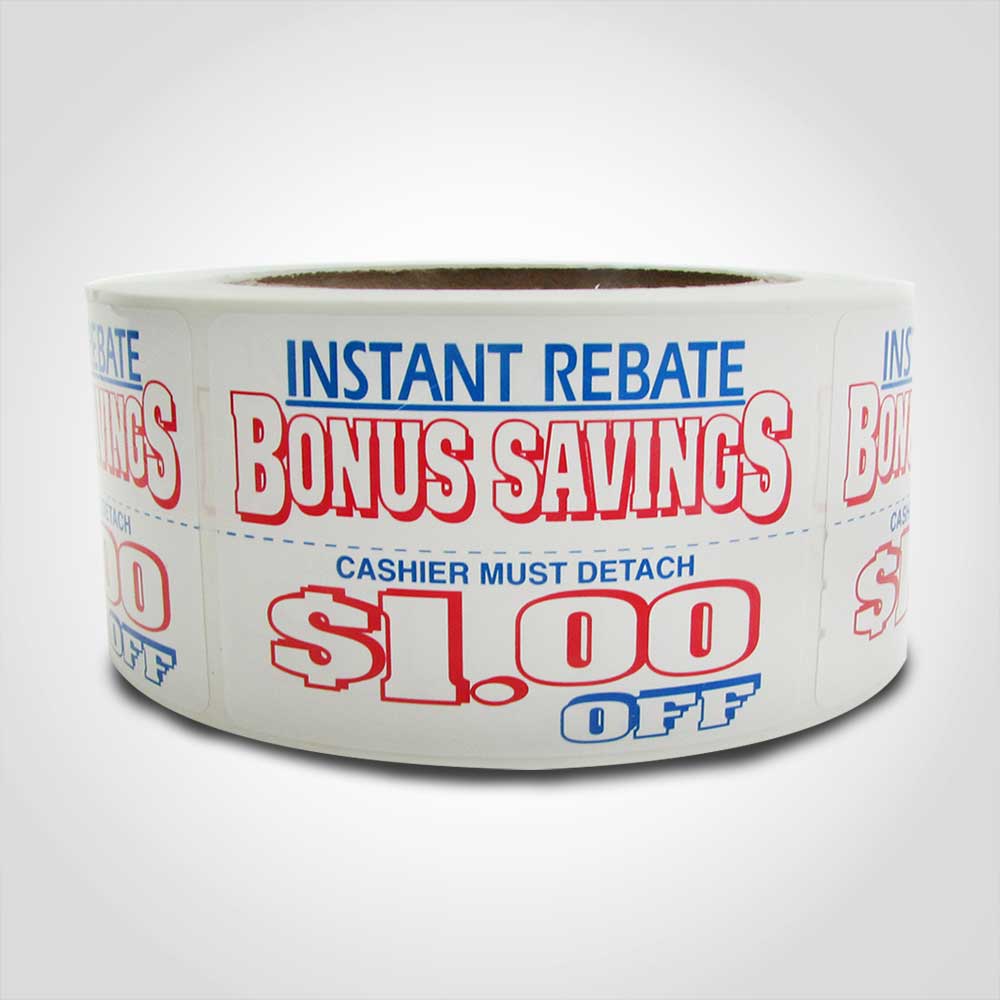 Bonus Savings Coupon $1.00 Off Label rectangle sticker - 500 rolls