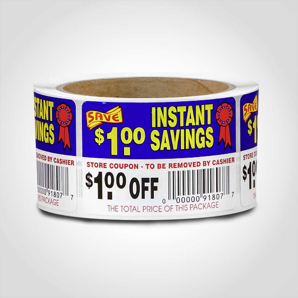 $1 Off Sticker In-Store Coupon Label - 250 Stickers
