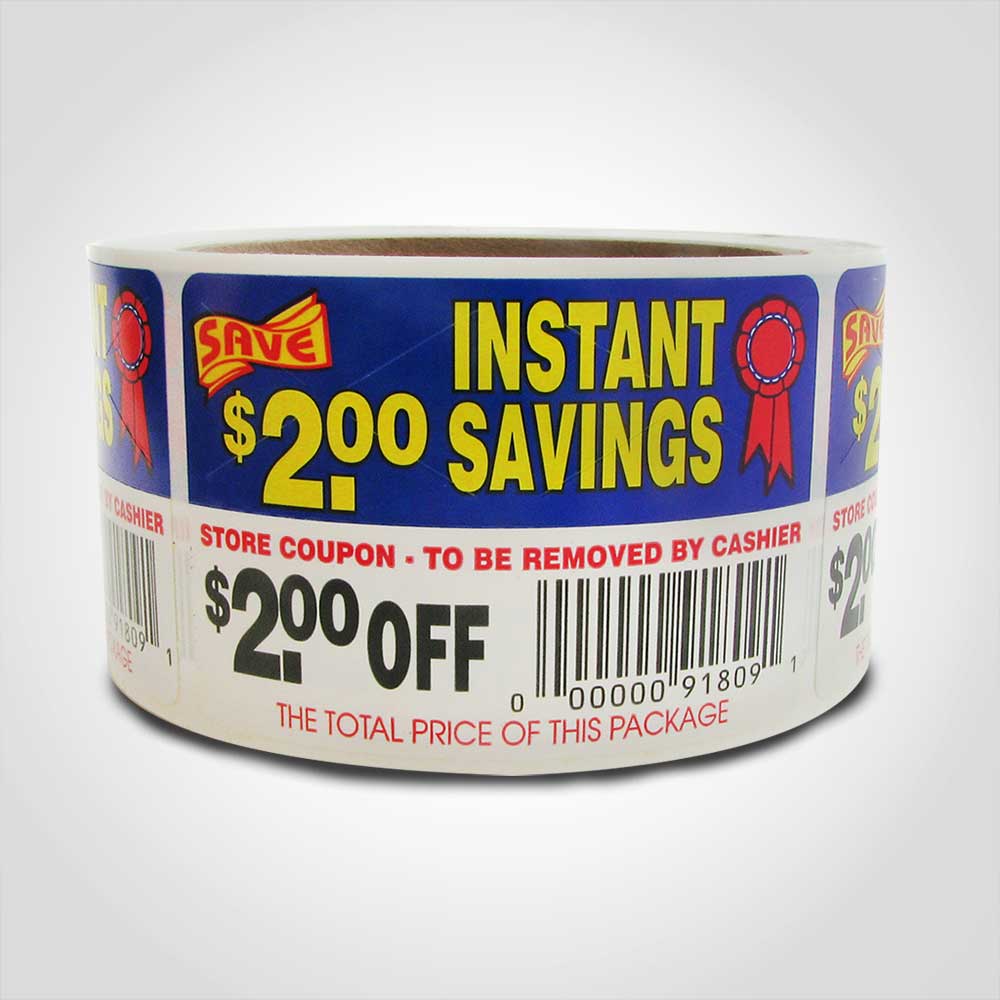 $2 Off Sticker In-Store Coupon Label - 250 Stickers | Sale Labels