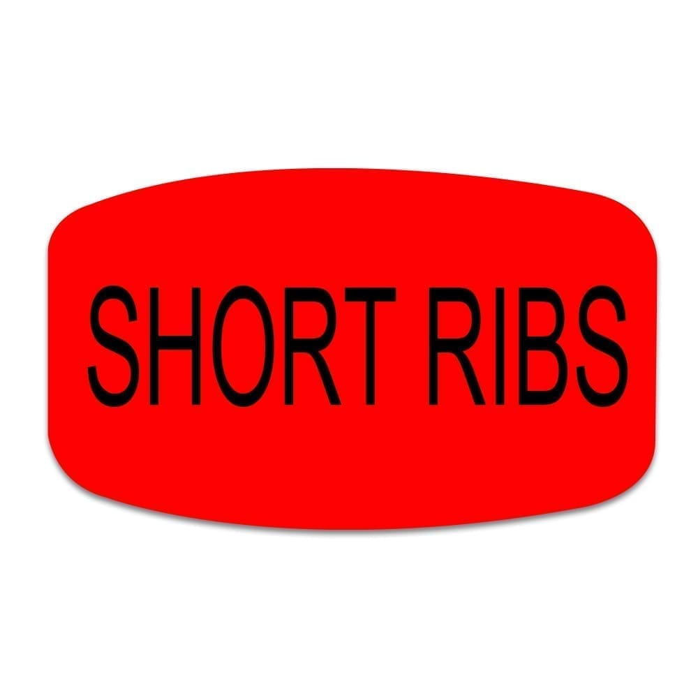 Short Ribs Label, Red with Black - 1000 Stickers | Butcher Labels