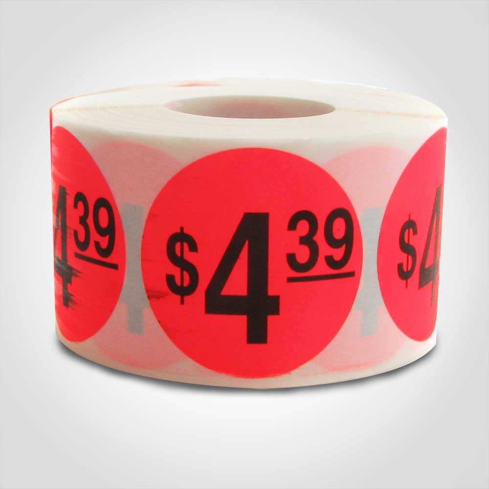 $4.39 Label Round Red Sticker with black print - 500/roll