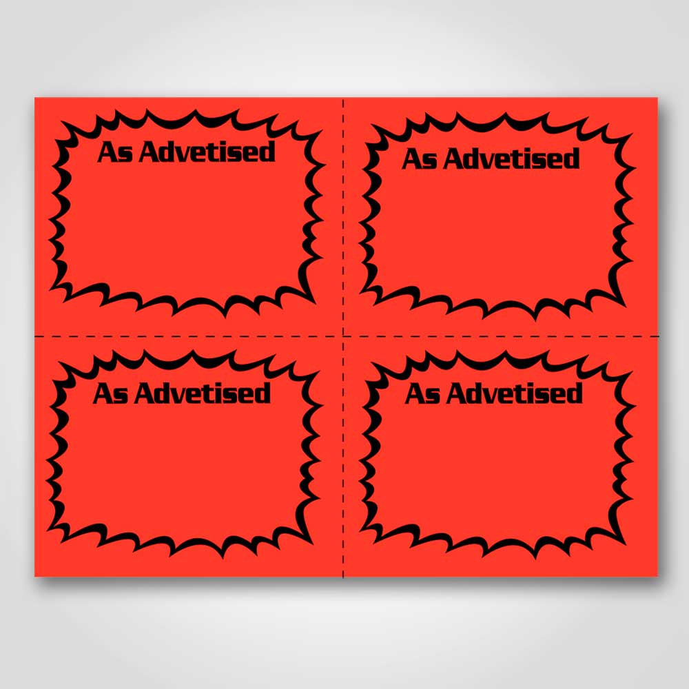 As Advertised Burst Signs Card - 4 up - 100/pkg | Sign Cards