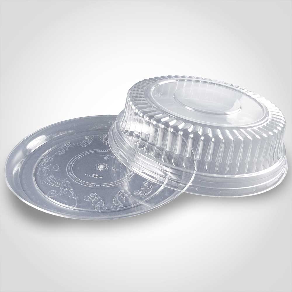 12" Clear Flat Elegant Trays with Lid - 25/case | Party Trays