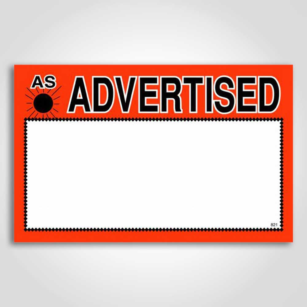 As Advertised Sign Cards 3.5" x 5.5" - 100/pkg | Sign Cards