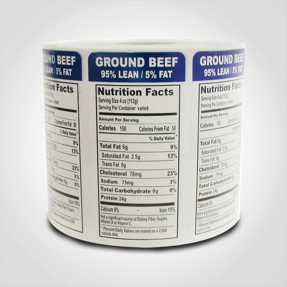 Ground Beef 95/5 Lean Vertical Label - 1000 Stickers