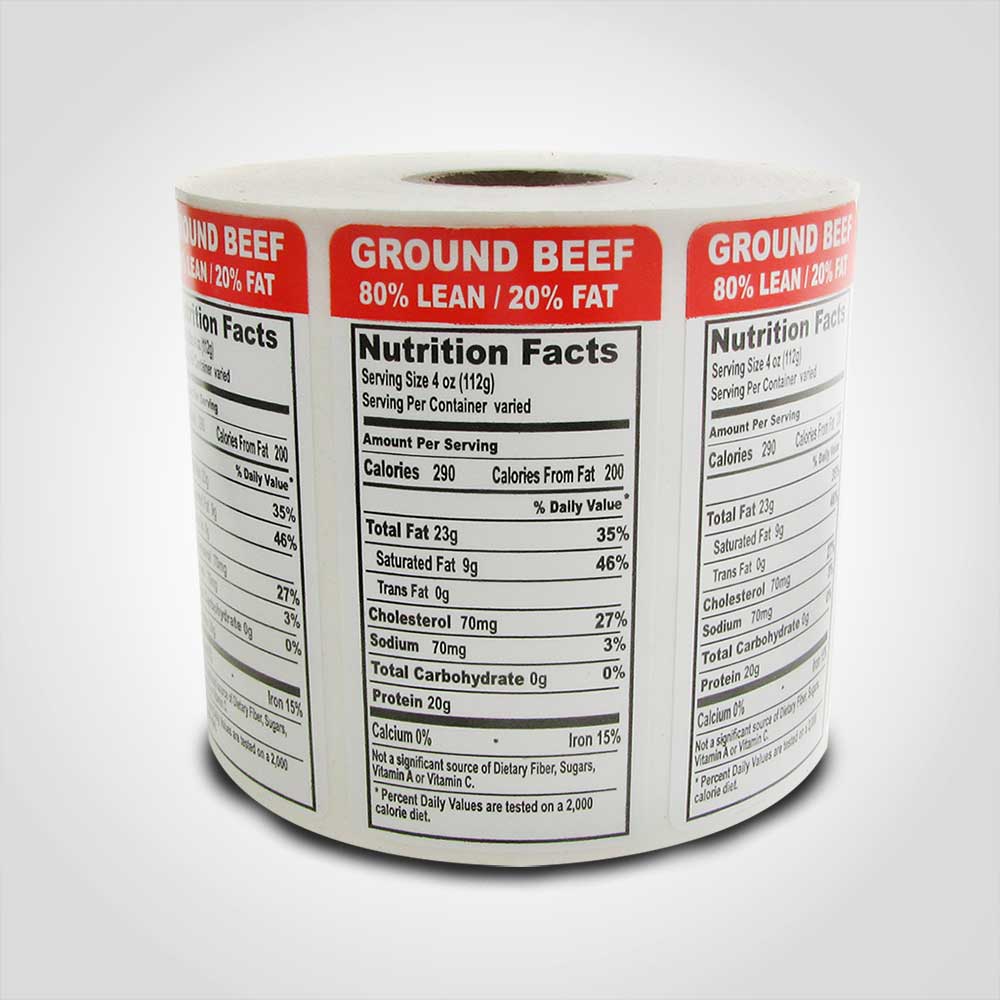 Ground Beef 80/20 Lean Nutritional Labels | 1000 Butcher Stickers