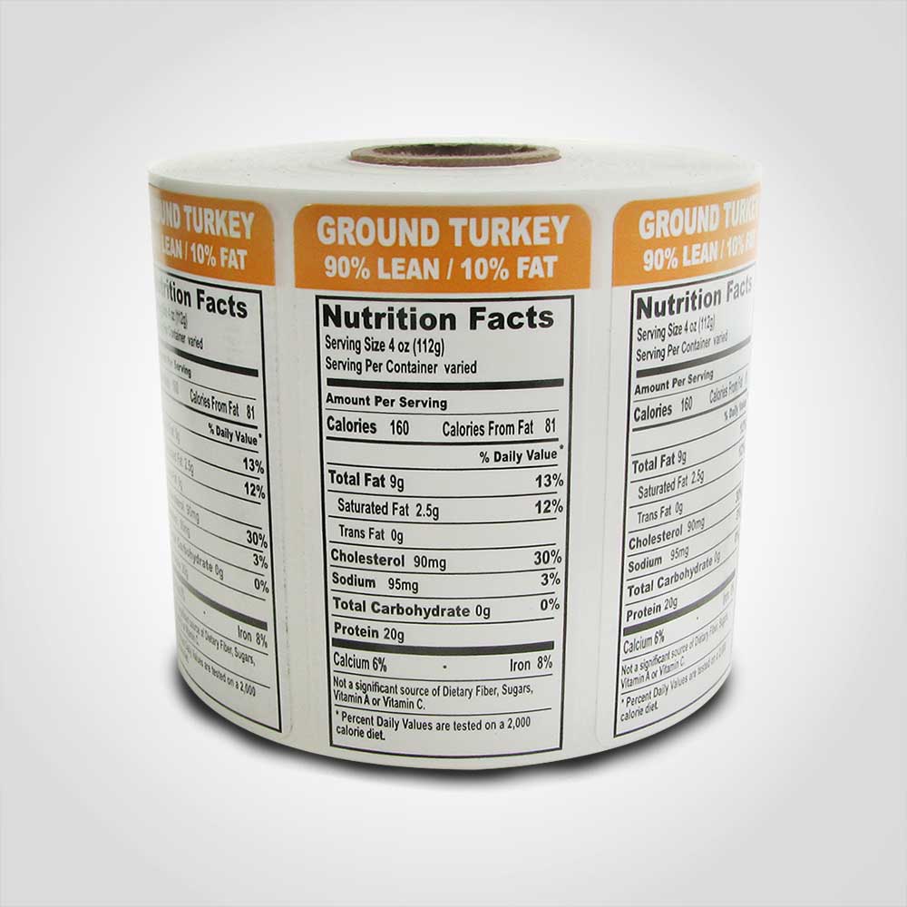 Ground Turkey 90% Lean Nutritional Label - 1000 Stickers