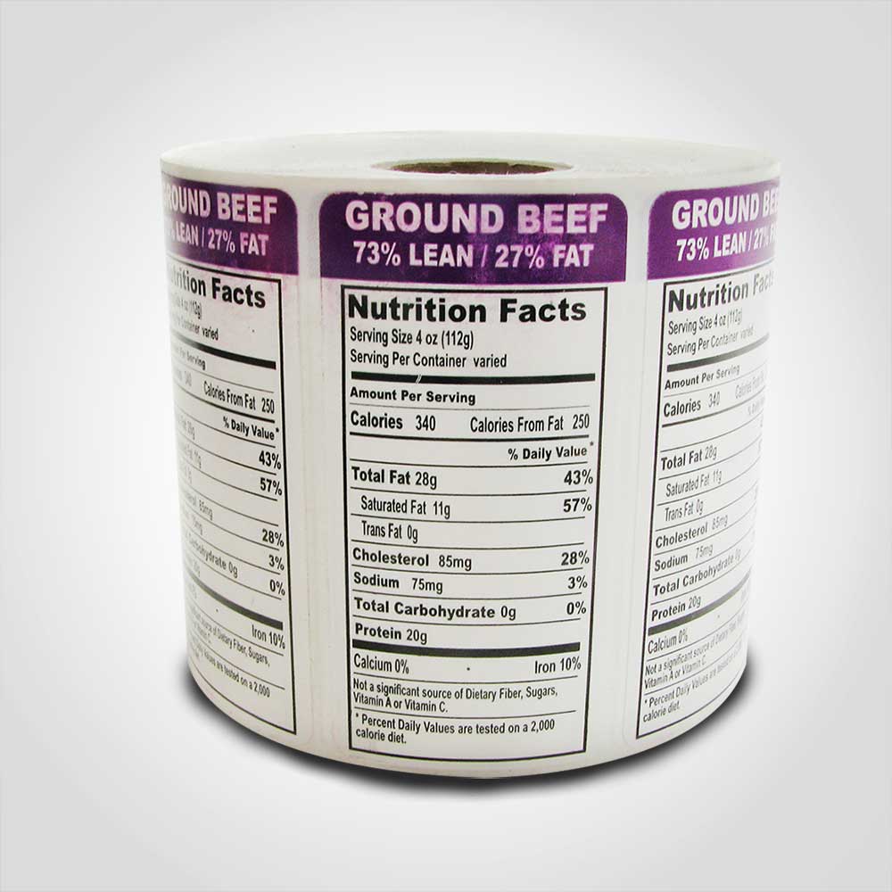 Ground Beef 73% Lean Vertical Label - 1000 Stickers
