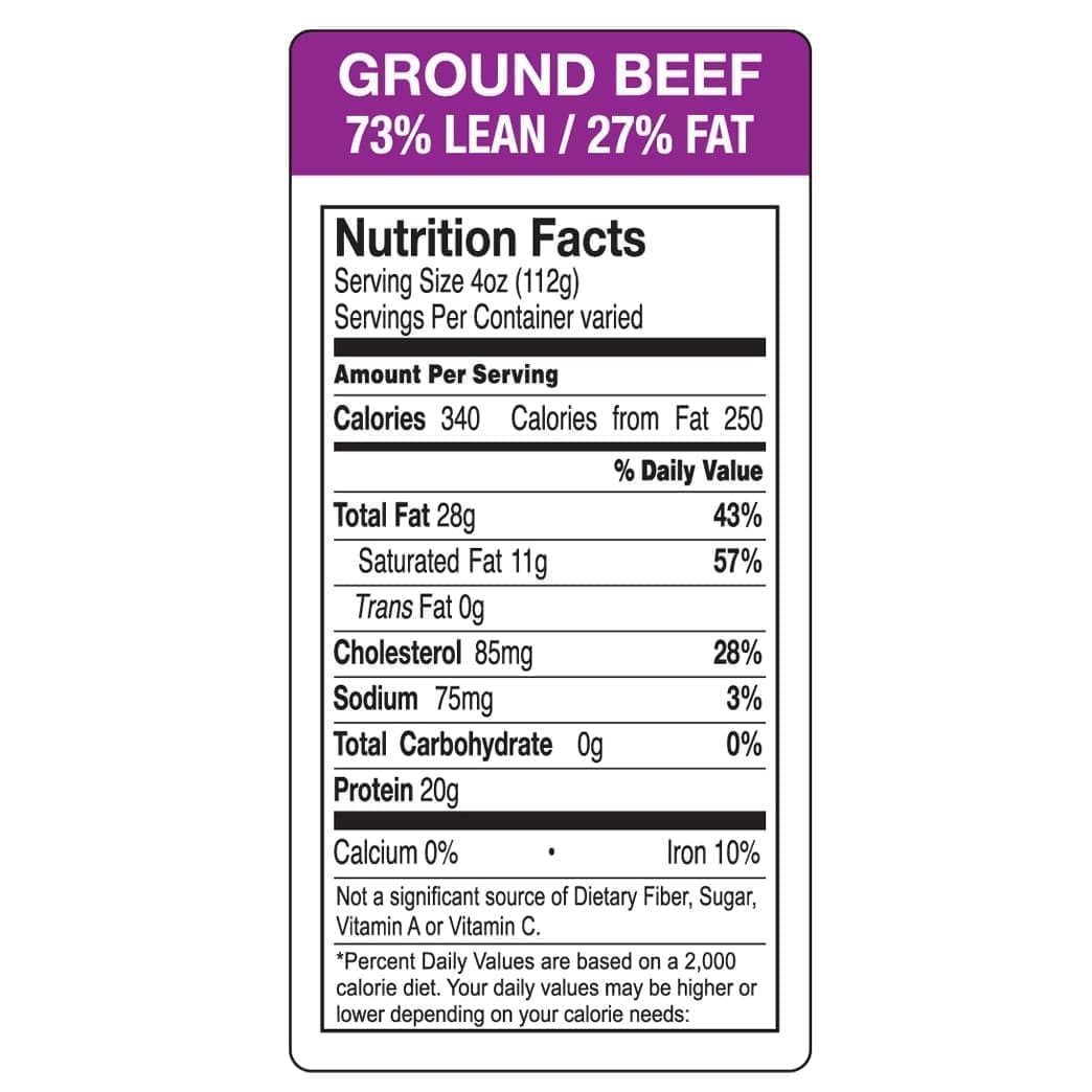 Ground Beef 73/27 Lean Vertical Label - 1000 Stickers