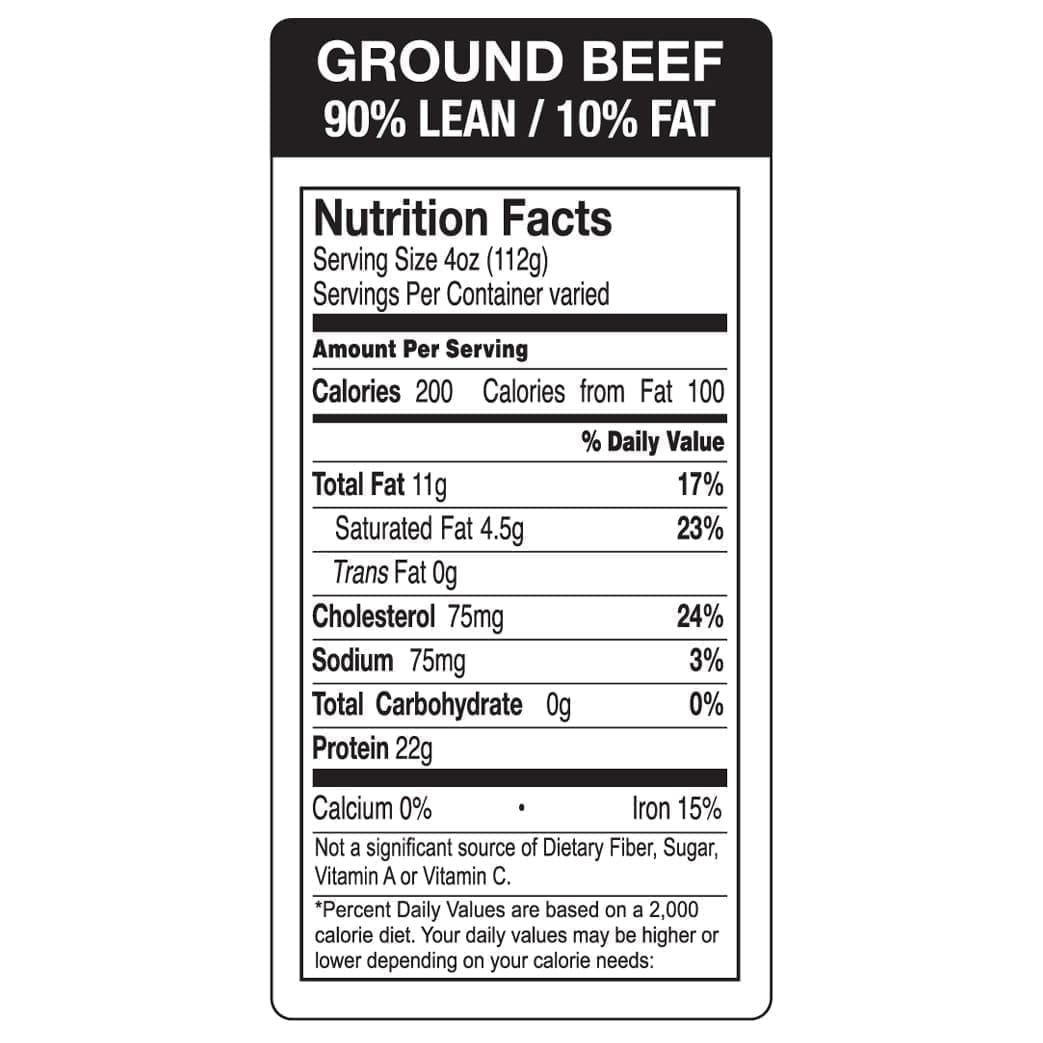 Ground Beef 90/10 Lean Vertical Label - 1000 Stickers