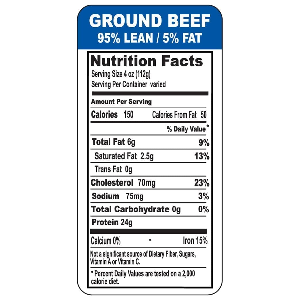 Ground Beef 95/5 Lean Vertical Label - 1000 Stickers