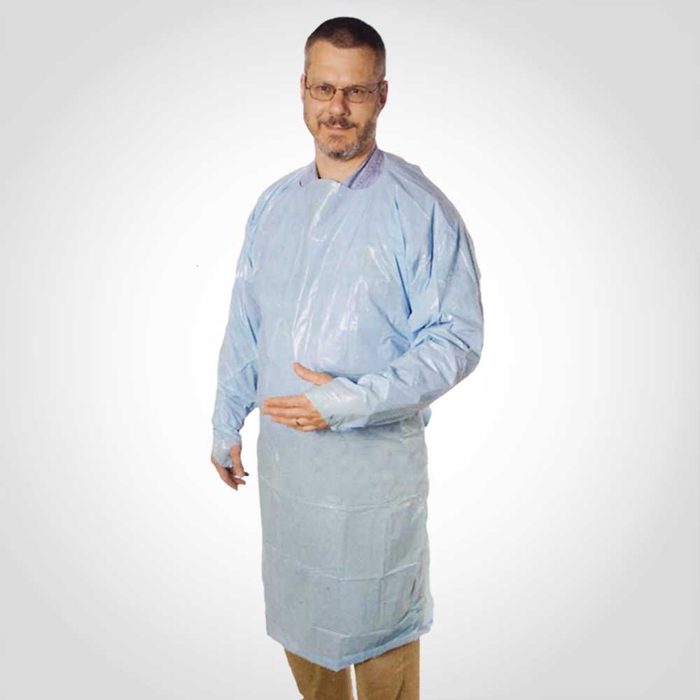 48" XL Blue Plastic Gown with Thumb Loops - 100/case