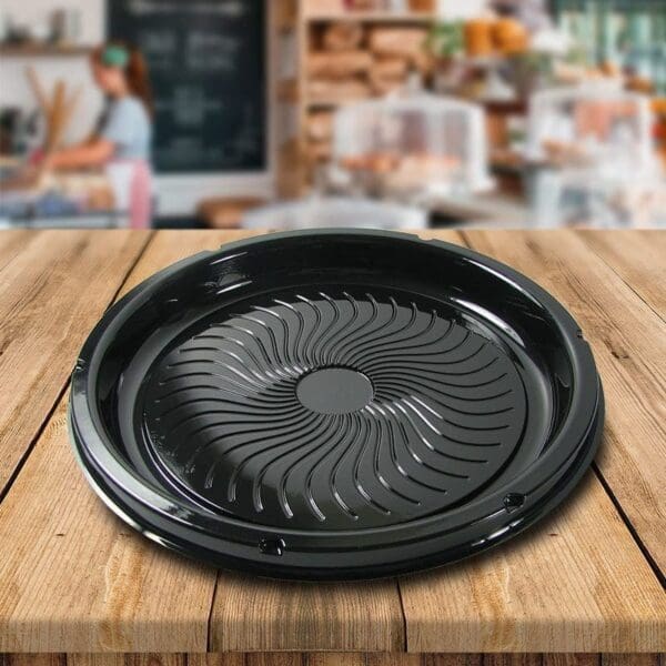 Takeout 12 inch Flat Disposable Plastic Party Tray Black - 50 Pack