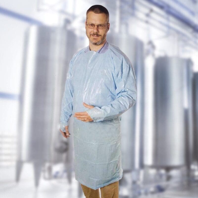 Aprons | 48" XL Blue Plastic Gown with Thumb Loops 100 pack