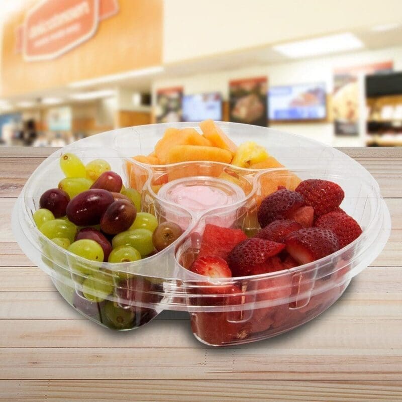 4 Compartment Fruit Container with Dip Cup & Lid | 100 Pack