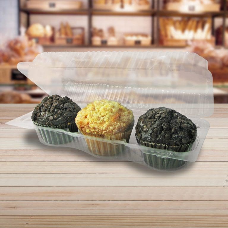3 Count Plastic Muffin Clamshell | Bakery takeout supplies