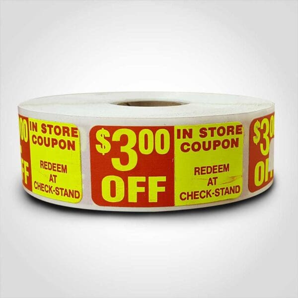 $3.00 OFF Coupon Label | 500 stickers - Brenmarco.com