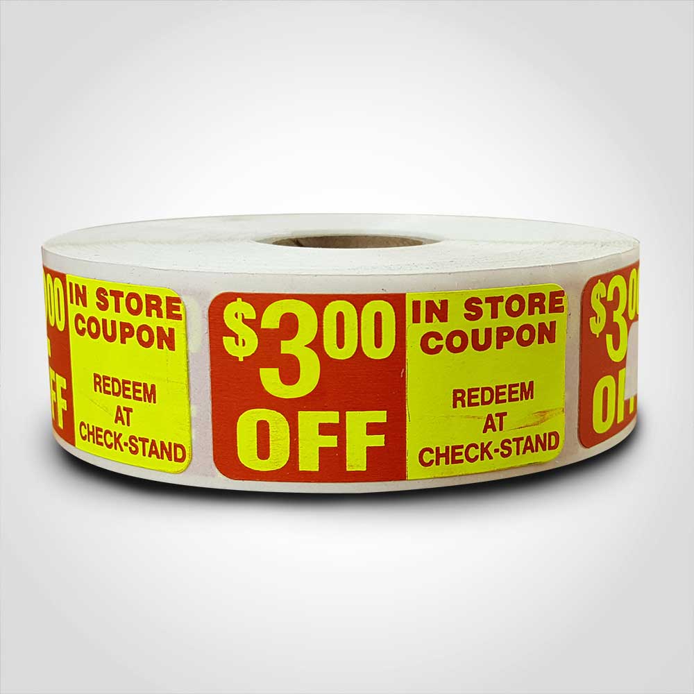 $3 OFF Coupon Label - 500 Stickers | Sale Labels
