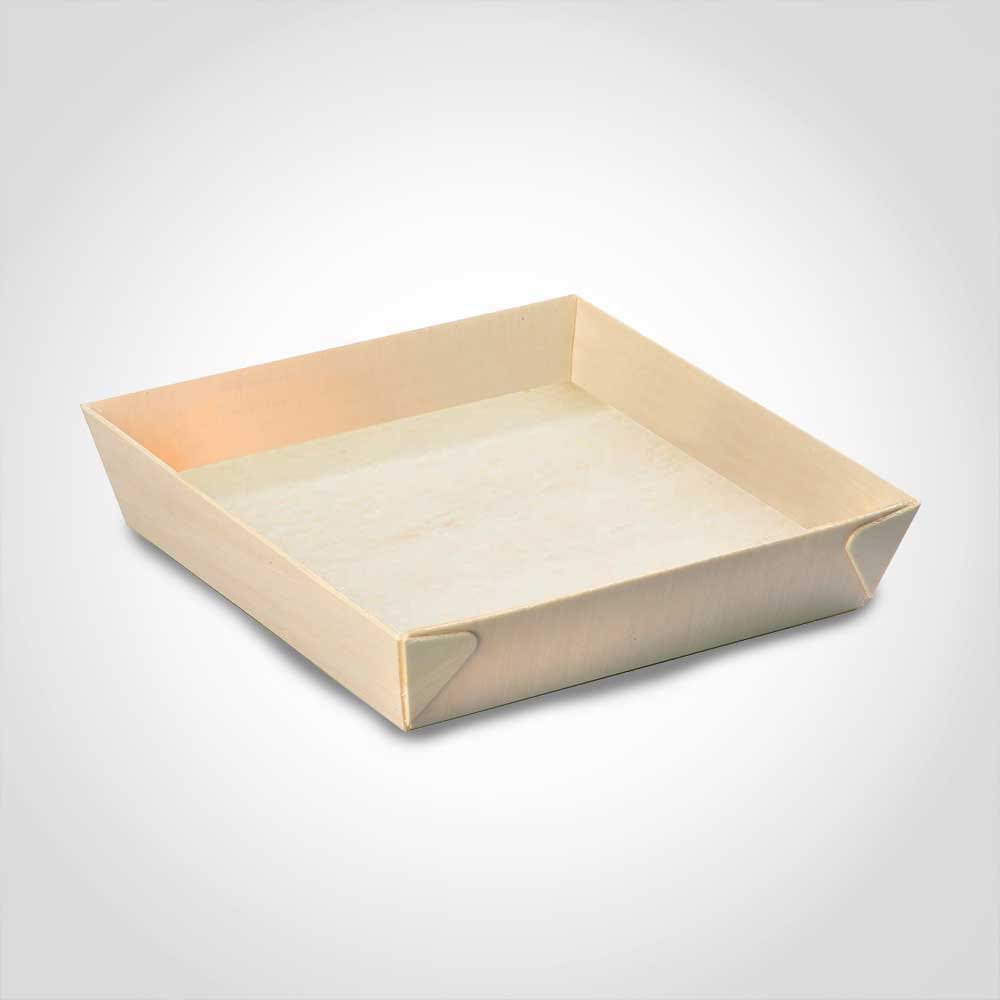 Square Samurai Wooden Tray 28oz - 100/case | Party Trays