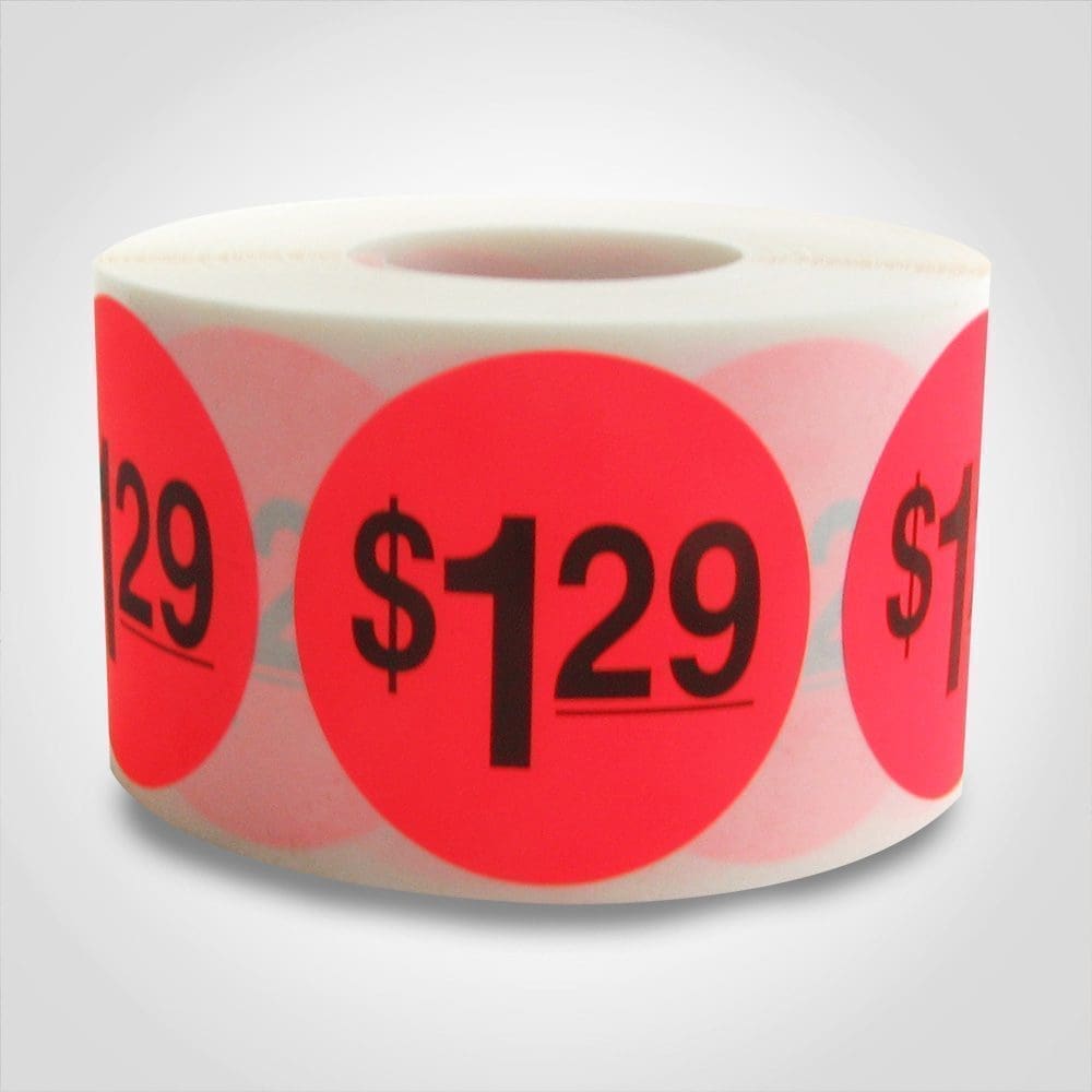 $1.29 Label Round Red Sticker with black print - 500 Stickers