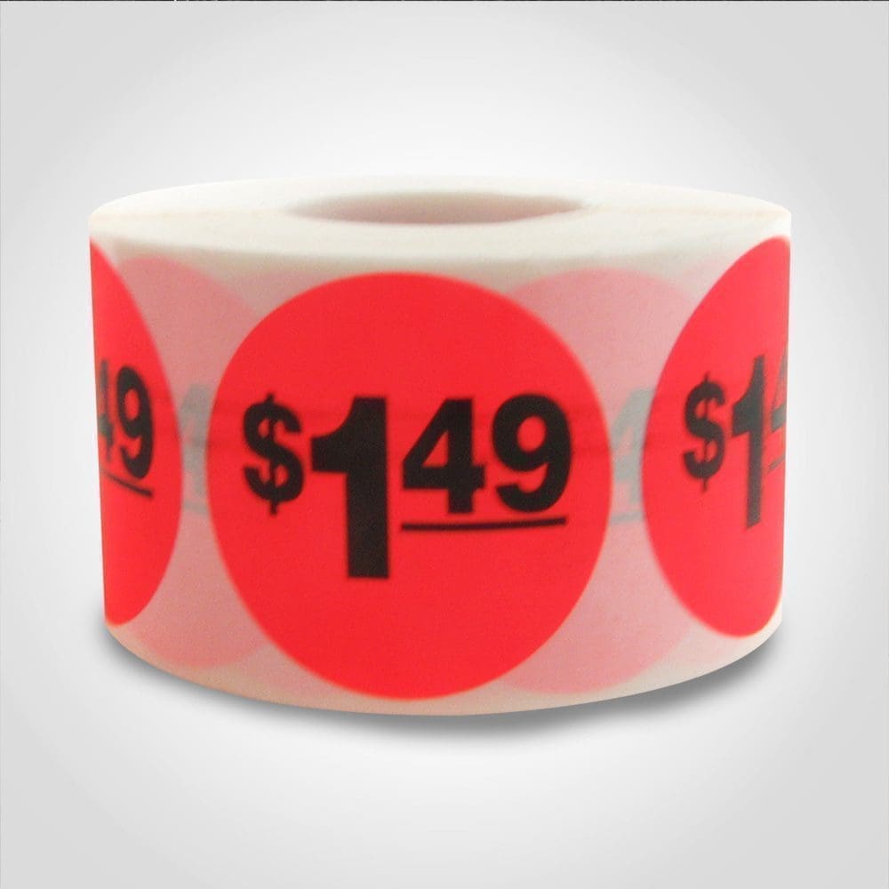 $1.49 Label Round Red Sticker with black print- 500/roll
