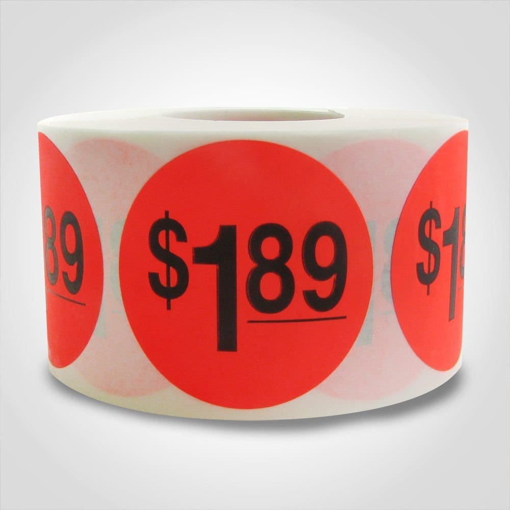 $1.89 Label Round Red Sticker with black print- 500/roll