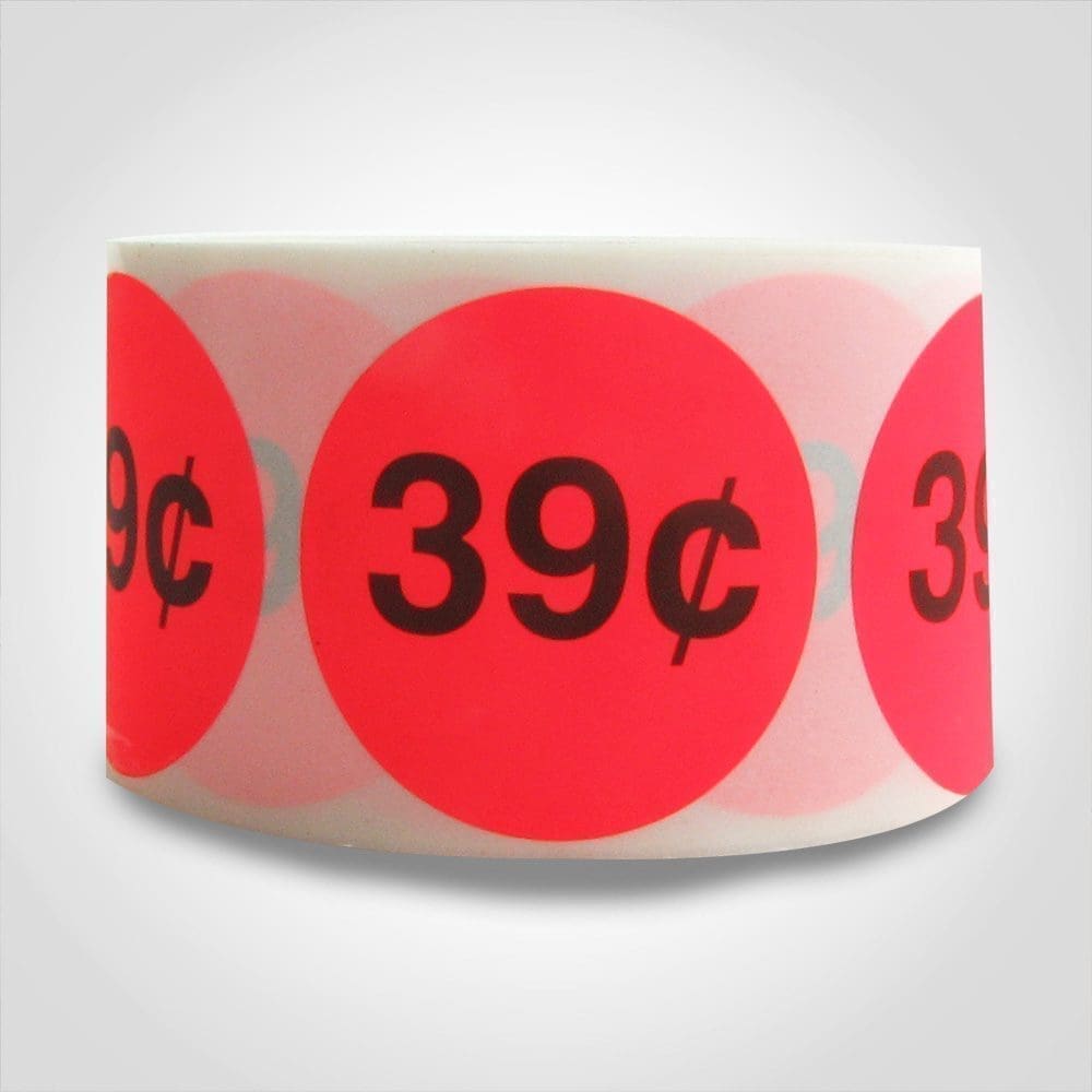 39 Cents Label Round Red Sticker with black print - 500/roll