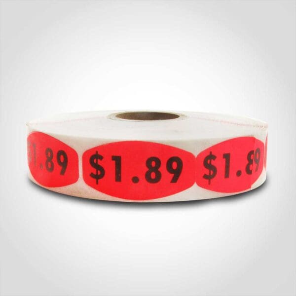 Pricing Label Dayglo Red that reads $1.89 | 1000 stickers