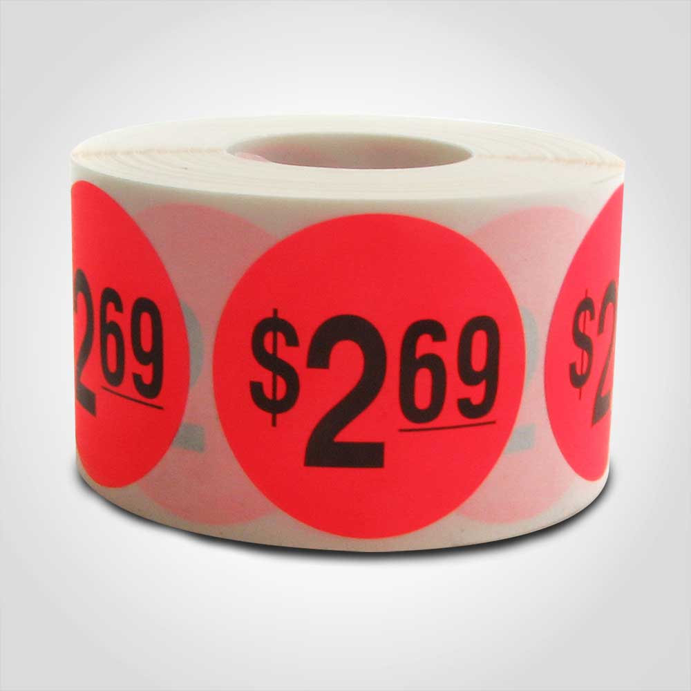 $2.69 Label Round Red Sticker with black print - 500/roll