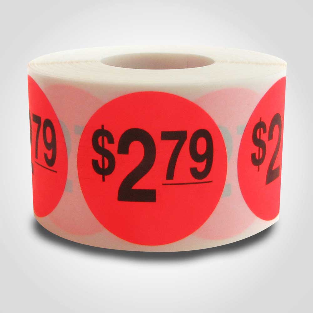$2.79 Label Round Red Sticker with black print - 500/roll