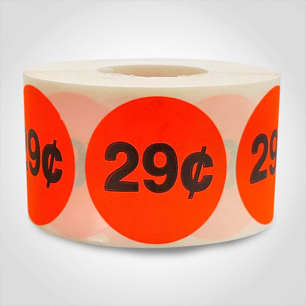 29 Cents Label Round Red Sticker with black print - 500/roll