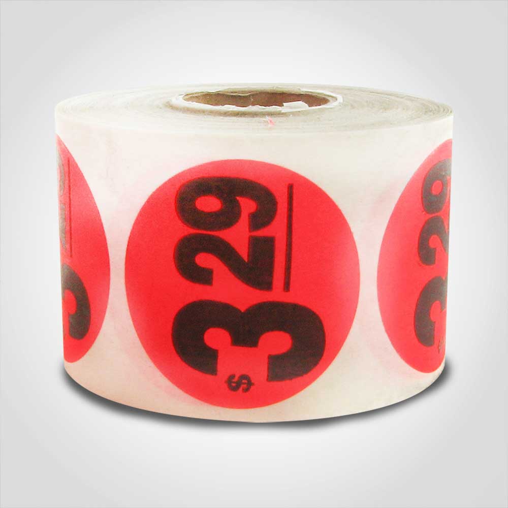$3.29 Label Round Red Sticker with black print - 500/roll