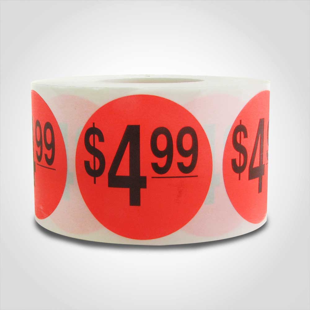 $4.99 Label Round Red Sticker with black print - 500/roll