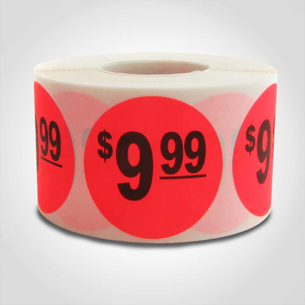 $9.99 Label Round Red Sticker with black print - 500/roll