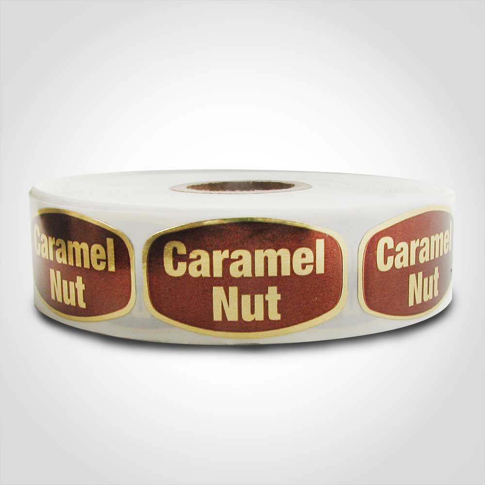 Caramel Nut Label – Gold Foil Bakery Stickers (Roll of 1000)