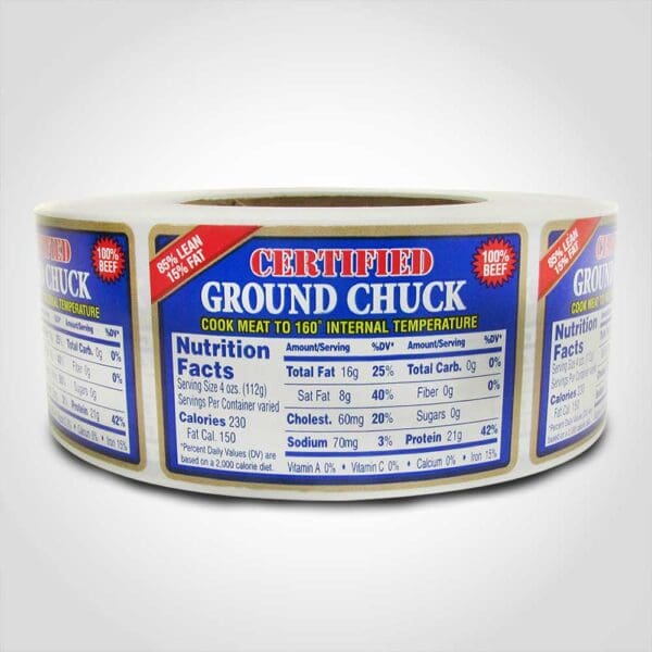 Ground Chuck 85% Lean Label, Butcher Beef Sticker - 1000/roll