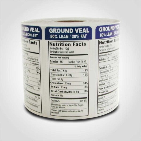 Ground Veal 80% Lean Vertical Label, Butcher Sticker - 1000/roll