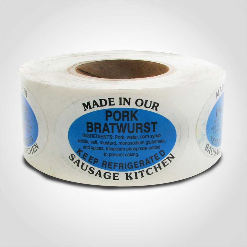 Oval Pork Bratwurst Label - 500 Stickers | Butcher Labels