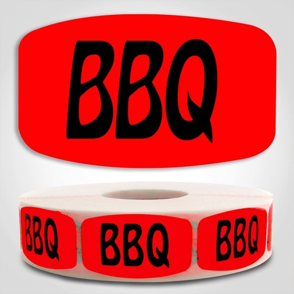 BBQ Labels Red Dayglo Sticker - 1000 Stickers | Brenmar