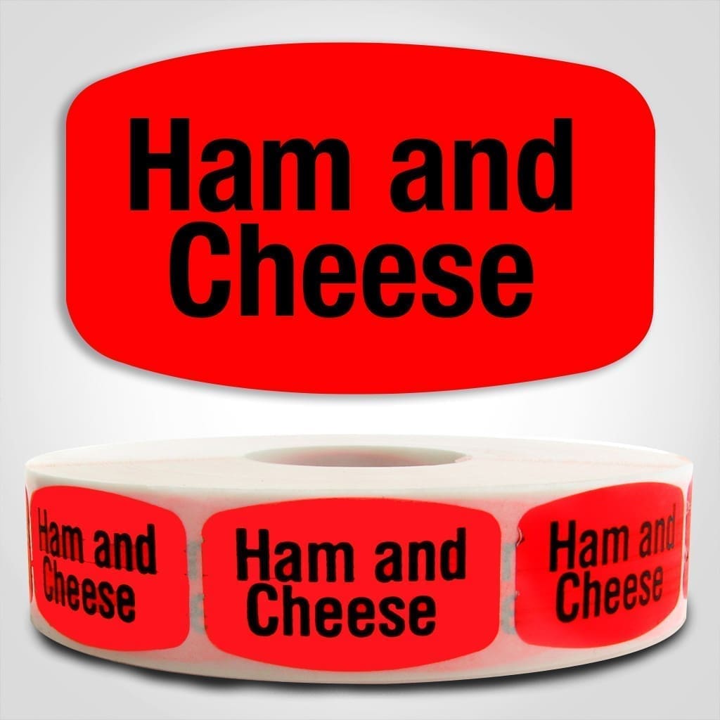 Ham and Cheese Label Red Dayglo Sandwich Sticker - 1000/roll