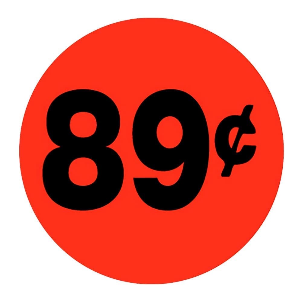 89 Cents Label Round Red Sticker with black print - 500/roll